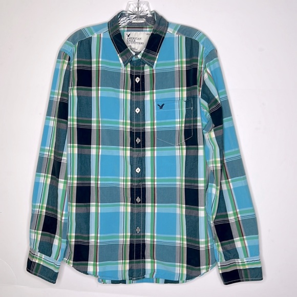 American Eagle Outfitters | Shirts | Mens American Eagle Ae Shirt 77 Bluegreen Plaid Button Down ...
